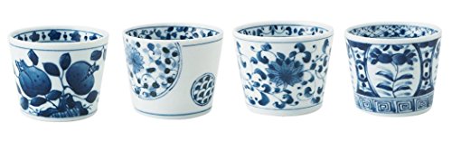 Mino Ware Japanese Soba Choko Cups Japanese Traditional Flowers and Pomegranate Pattern Set of 4