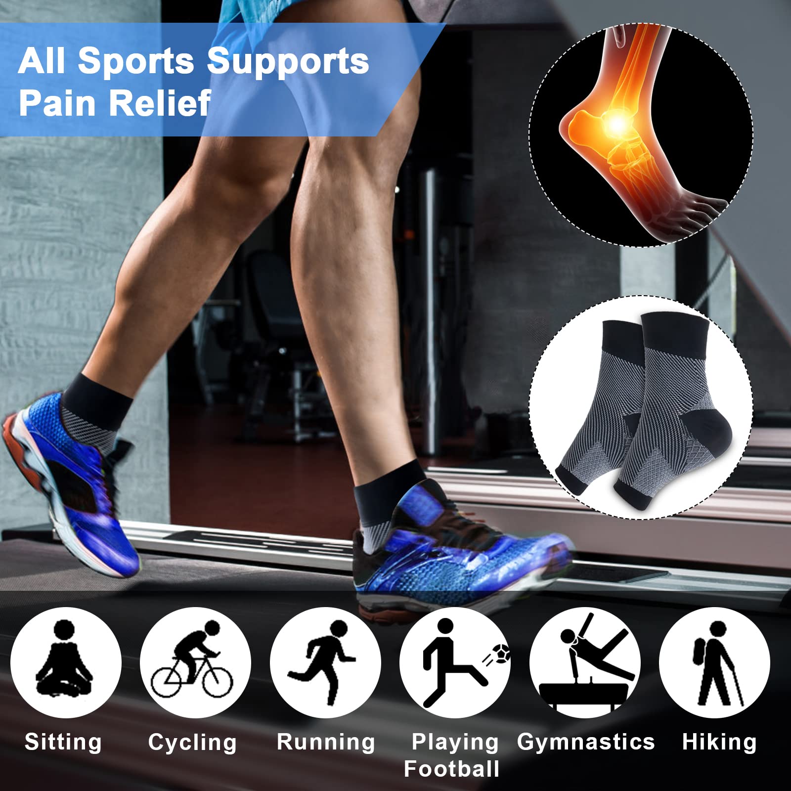 Ryscam Plantar Fasciitis Compression Socks for Women & Men, 2.0Version Foot Compression Sleeves for Heel/Arch Support, Relieve Plantar Fasciitis/Heel Pain for Everyday Use-Large