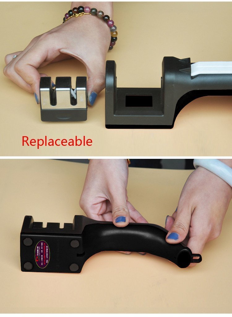 Kangever Kitchen Knife Sharpener,2 Stage Black Diamond Knife Sharpening Tools for Straight and Serrated Knives,Professional Manual Knife Sharpeners with Coarse and Fine Sharpening System for Knives