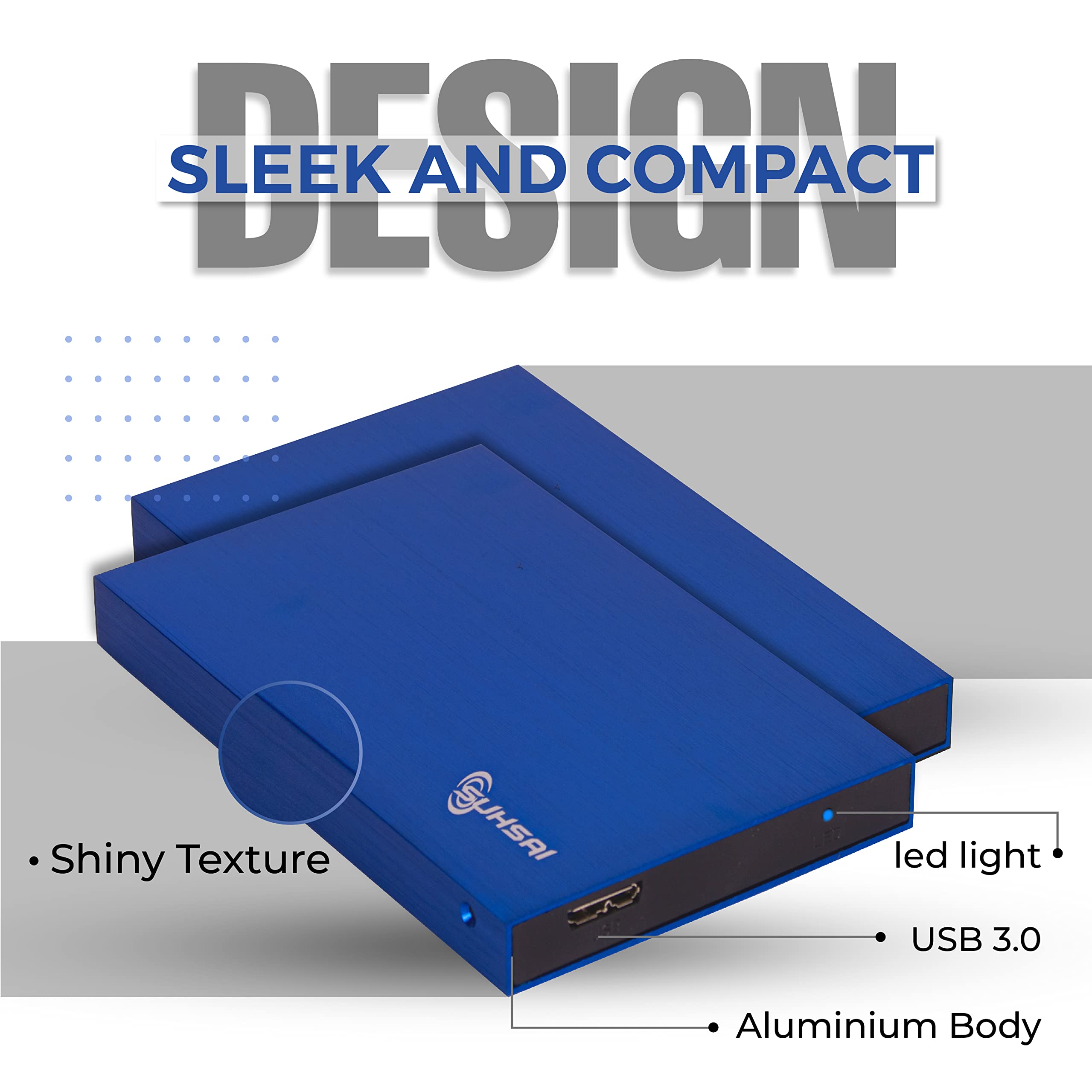SUHSAI External Hard Drive USB 3.0 Ultra Slim Memory Expansion HDD- 2.5" Storage & Backup Drive 250GB Hard Drive Compatible with MAC, pc Laptop, Desktop, PS4, PS5, Xbox, Xbox Console (Blue)