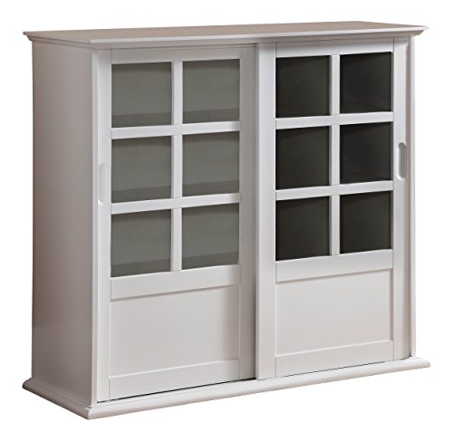 Kings Brand Furniture Holmes White Wood Curio Cabinet with Glass Sliding Doors