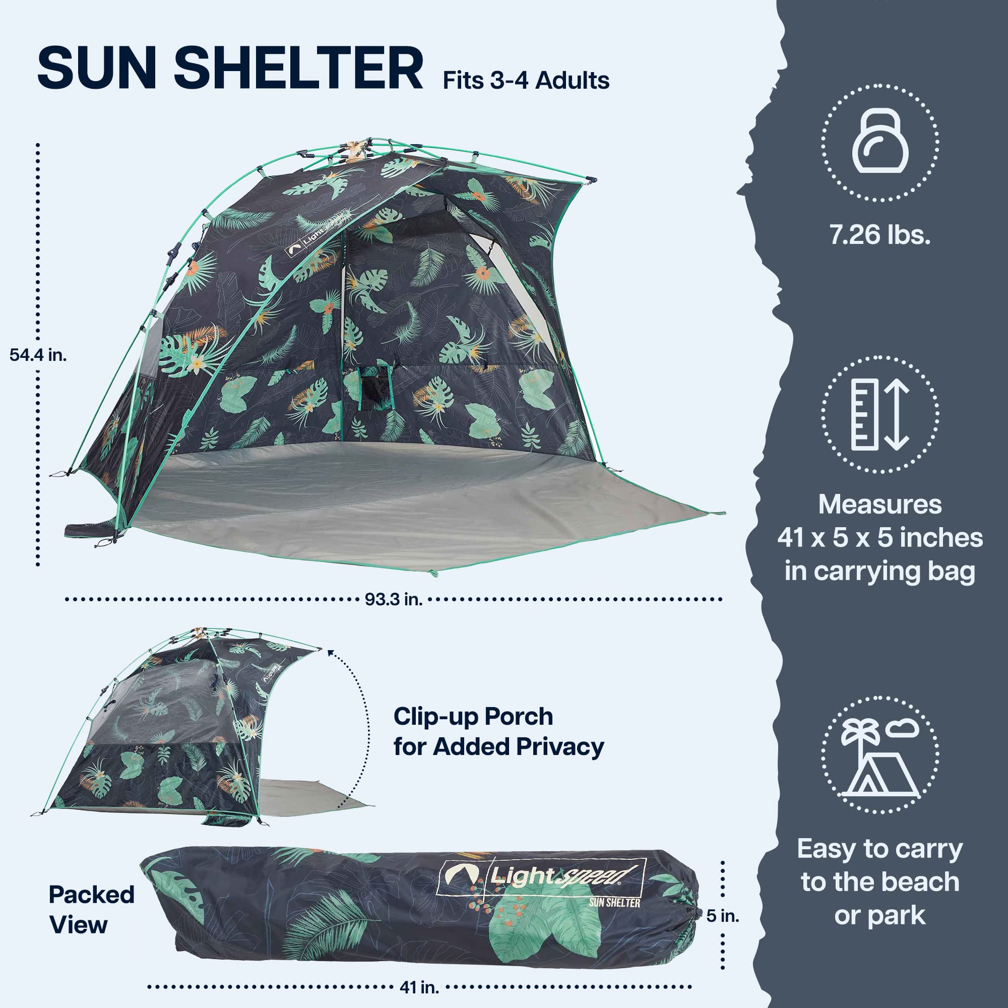 Lightspeed Outdoors Sun Shelter, Beach Tent, Deep Tropics