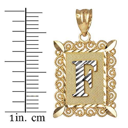LA BLINGZ 14K Yellow Gold Filigree Alphabet Initial Letter F DC Pendant (S/L) (Large)