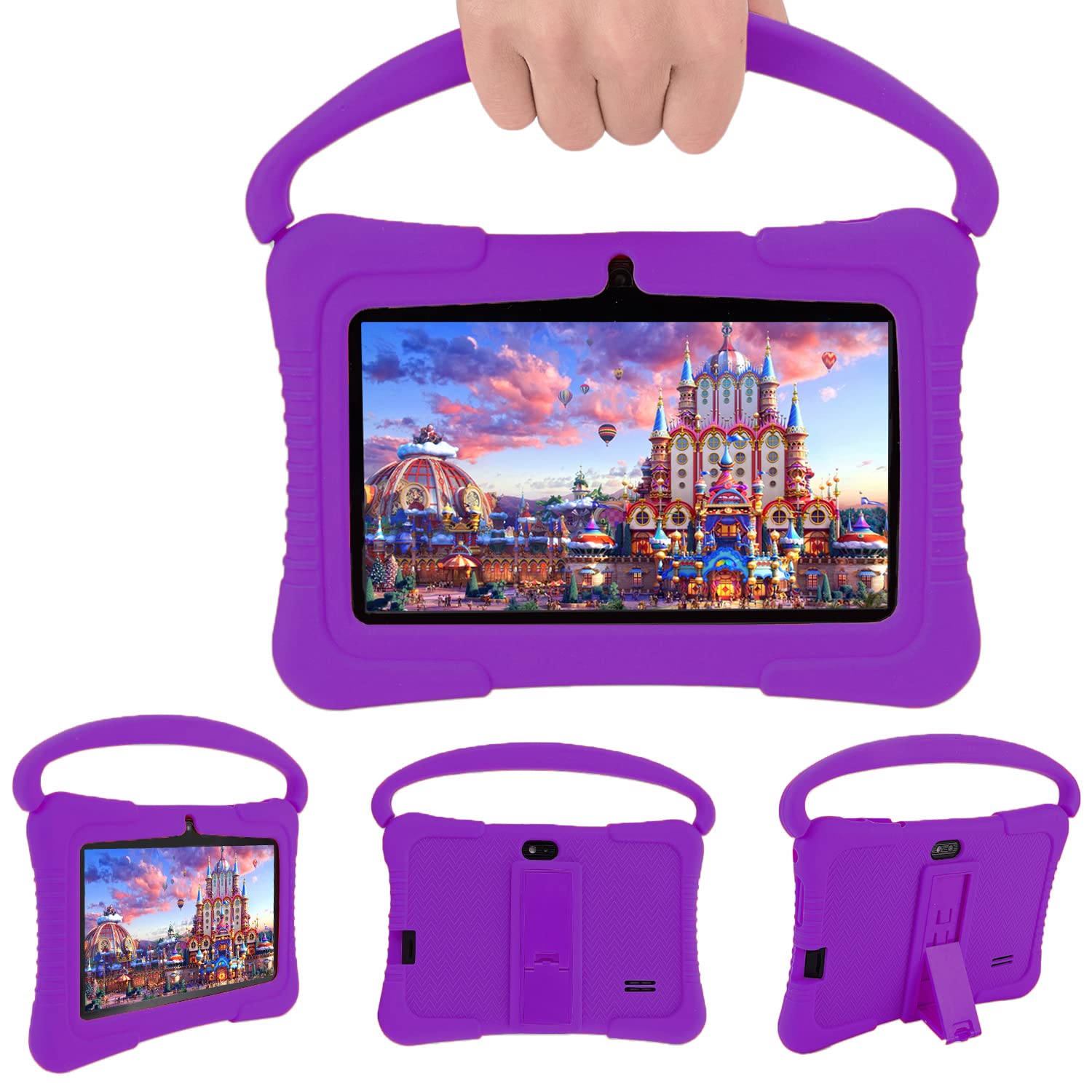 Veidoo Kids Tablet, 7 inch Android Tablet PC, 1GB RAM 16GB ROM, Safety Eye Protection Screen, WiFi, Bluetooth, Dual Camera, Educational, Games, Parental Control APP, Tablet with Silicone Case(Purple)