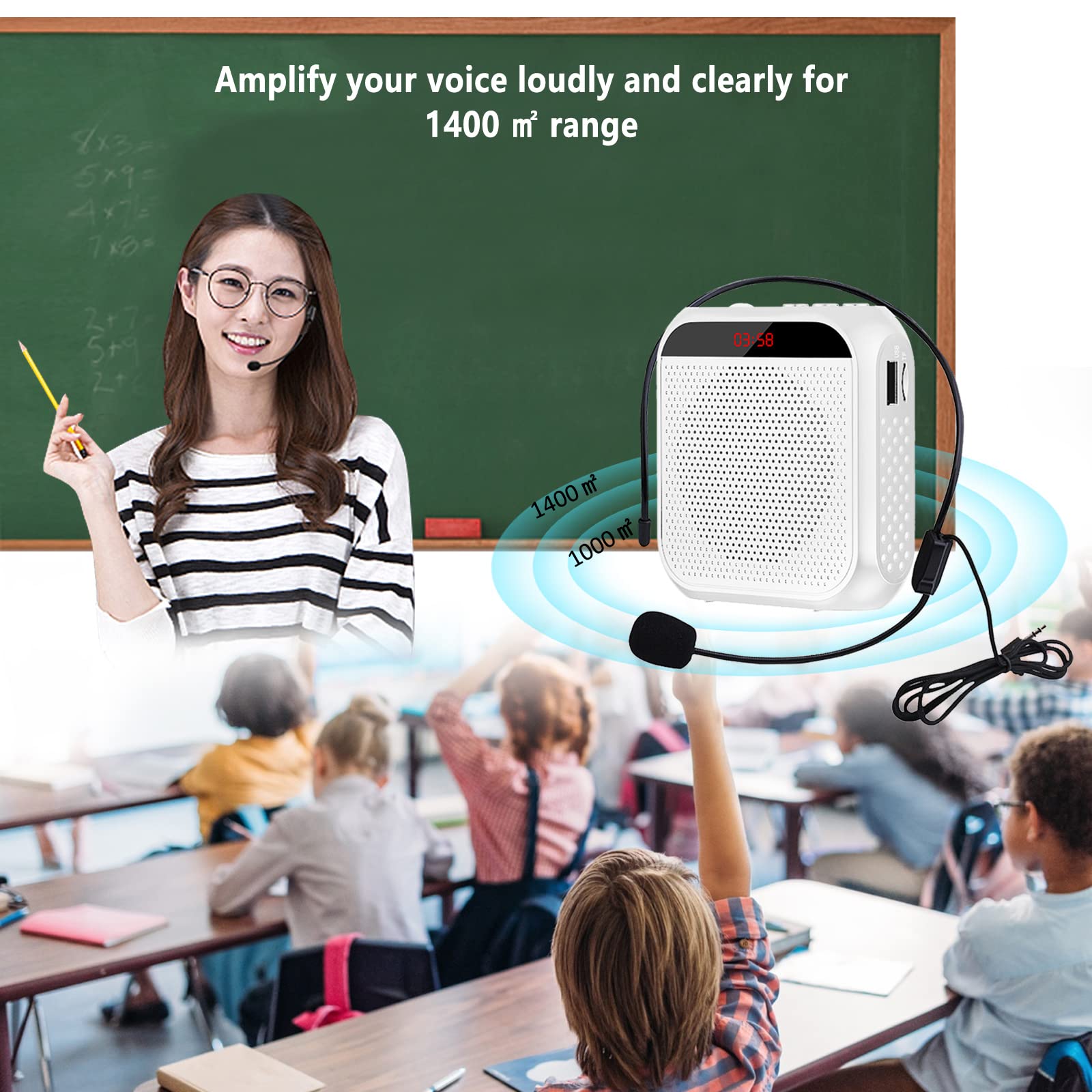 Qulable Voice Amplifier for Teachers Portable Amplifier, Rechargeable Teacher Microphone, Mini Amplifier System, Classroom Microphone Outdoor Loudspeaker for Teachers/Metting/Tour Guide