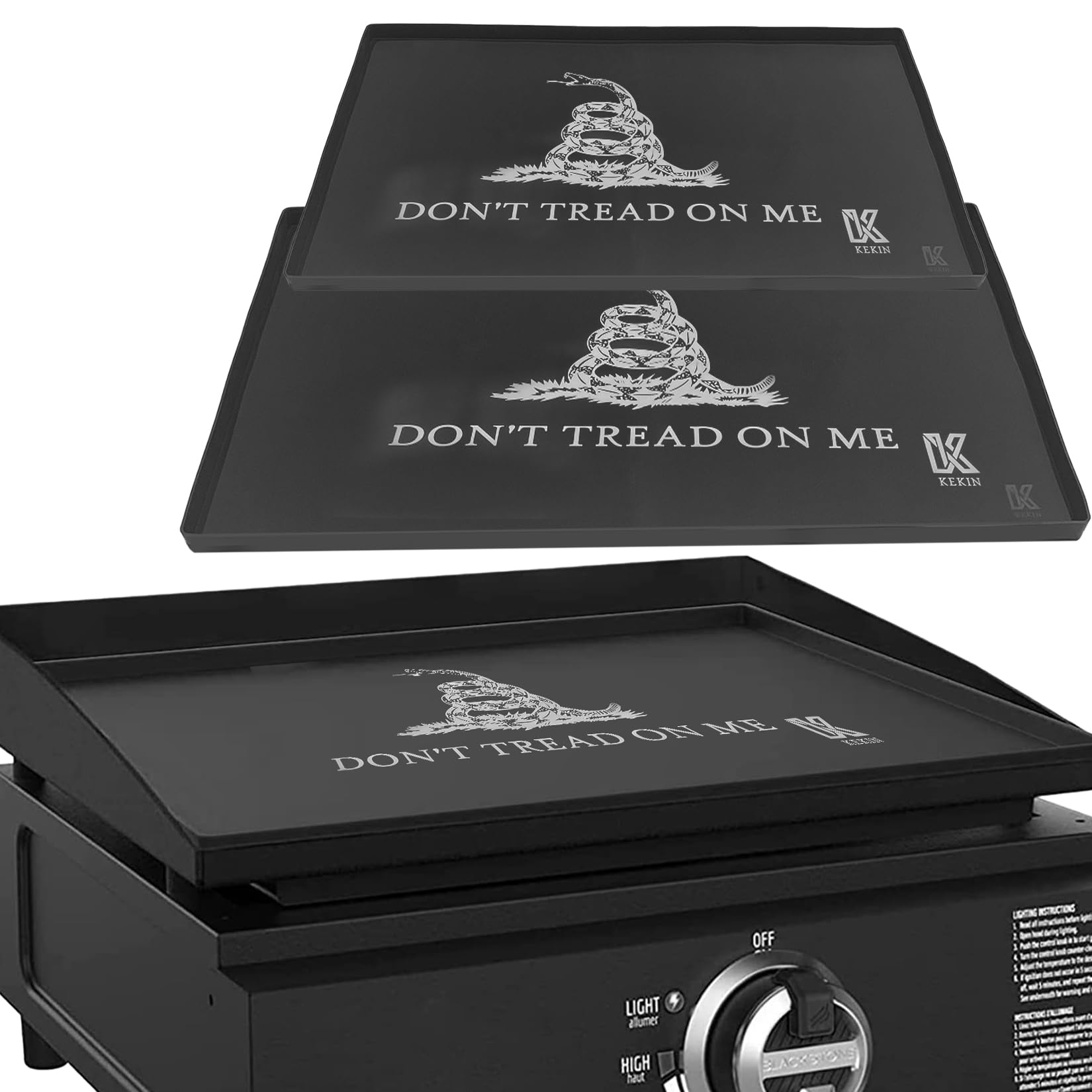 KEKIN Silicone Griddle Mat, griddle cover, Don't Tread On Me (36" Black) Heavy Duty 3mm Food Grade Blackstone Silicone griddle cover, Protect your Griddle from Insects, Debris, and Rust.