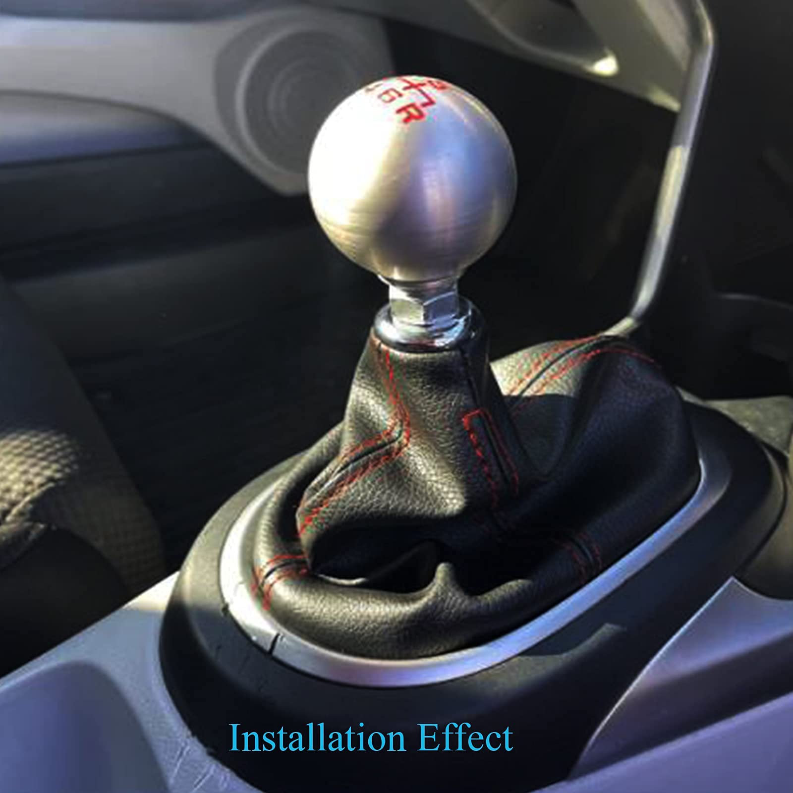 LIHNGAUTO Universal Auto Manual Gear Shift Knob Boot Dust Cover,Made of Black Pu Leather with Red Seams and Blue Seams (Blue)