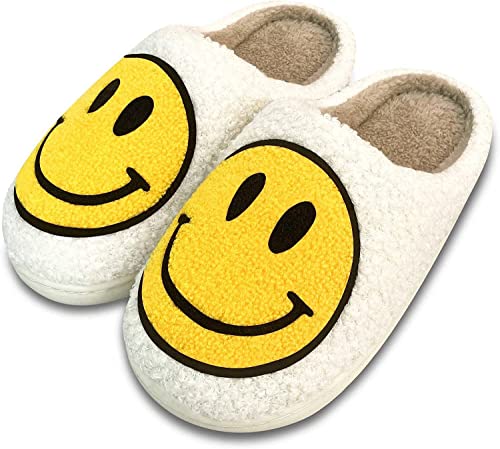 YJJY Kids Smile Face Slippers Girls Slippers for Kids Boys Soft Lightweight Cozy Indoor and Outdoor, White Kids, 12-13 Little Kid