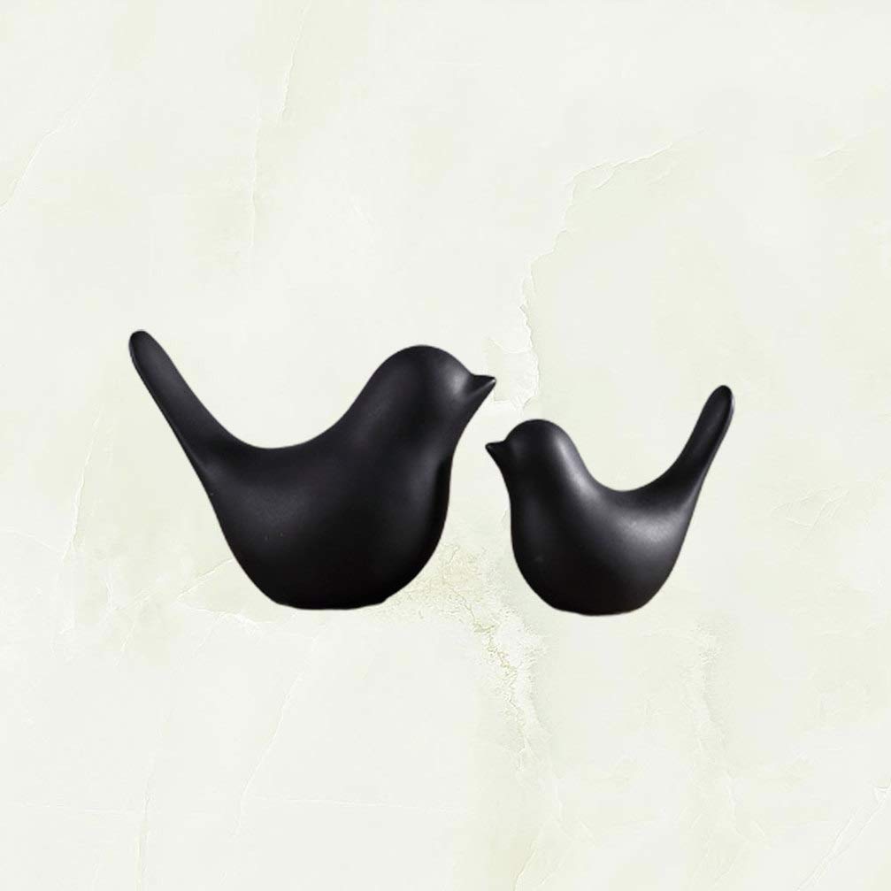 LIOOBO 2pcs Ceramic Bird Figurines Modern Minimalist Animal Ornament Crafts for Landscape Garden Home Office Desktop Display Decor (Black)