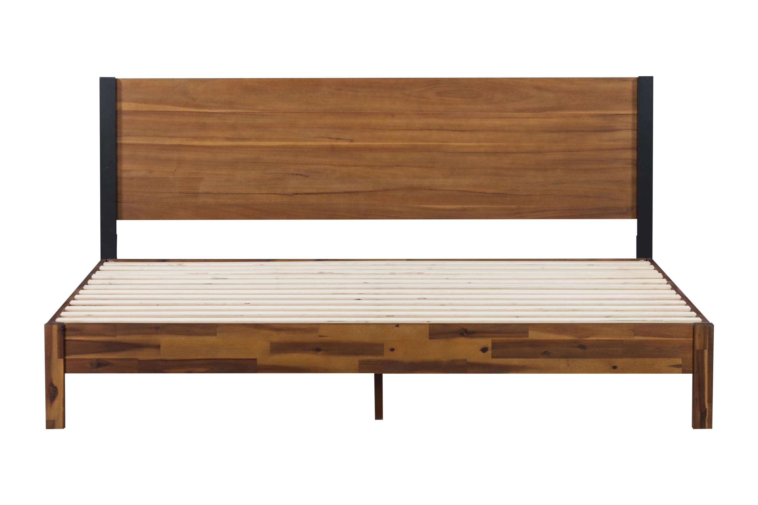 Little Leaf & Co. Liam Platform Bed Frame - HomeScape Collection, No Box Spring Required, Sustainable Pine Wood, Industrial Iron, Easy Assembly, Optimal Airflow, Low-Profile & Durable (Queen)
