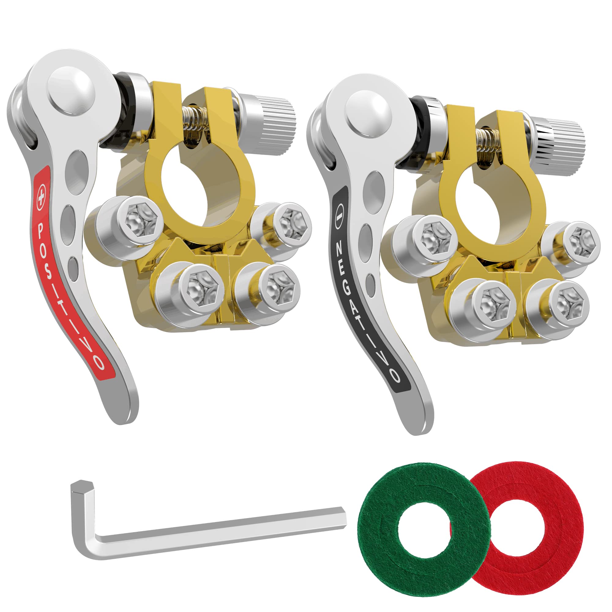 LotFancy Battery Terminal Connectors, Solid Brass, 2PCS Quick Release Disconnect Car Battery Terminal, Positive Negative for SAE/JIS Type A Posts