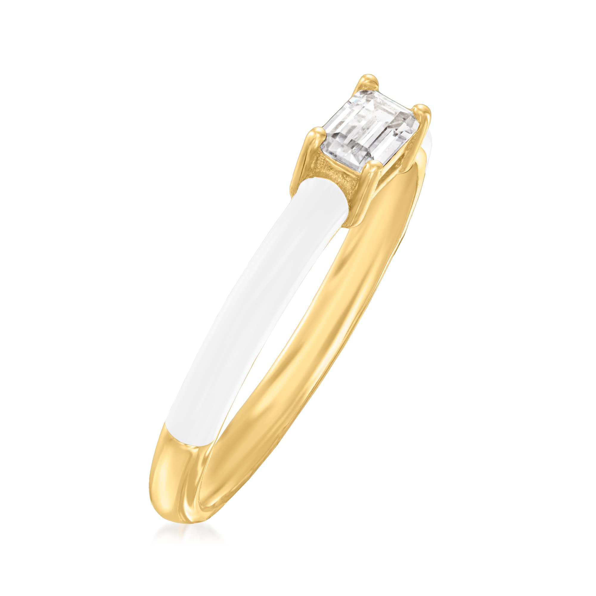 Ross-Simons Italian .30 Carat CZ and White Enamel Ring in 18kt Gold Over Sterling. Size 7