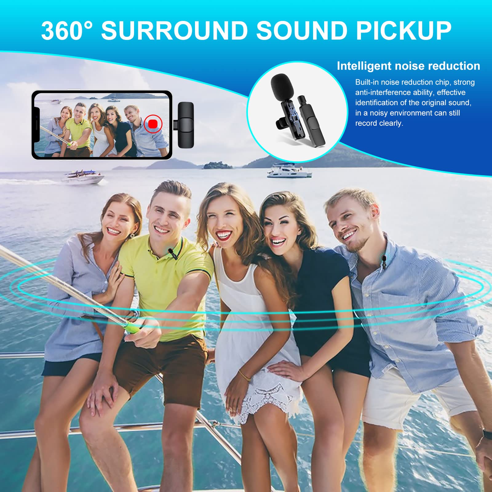 QBOMB Wireless Lapel Microphone for iPhone - Multipurpose Clip-on Microphones 360°Omnidirectional Pickup Mini Microphone Wireless Plug and Play Suitable for Live Show,Interview,Vlog Short Video