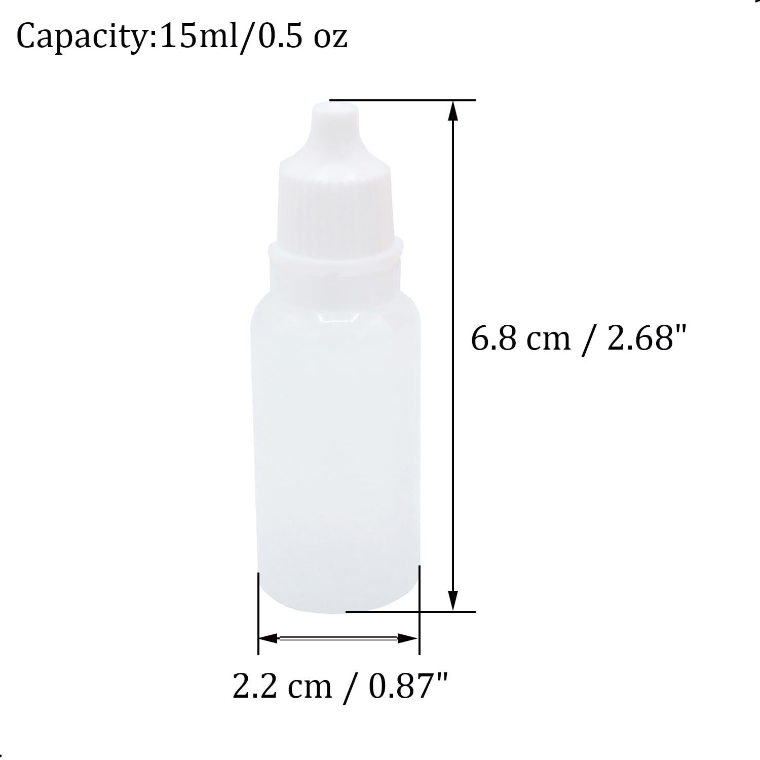XIWENQUKU 2Pcs 15ml/0.5oz Plastic Dropper Bottles, Empty Squeezable Portable Travel Eye Liquid Dropper Mini Small Refillable Containers with Cap and Plug, White/Red