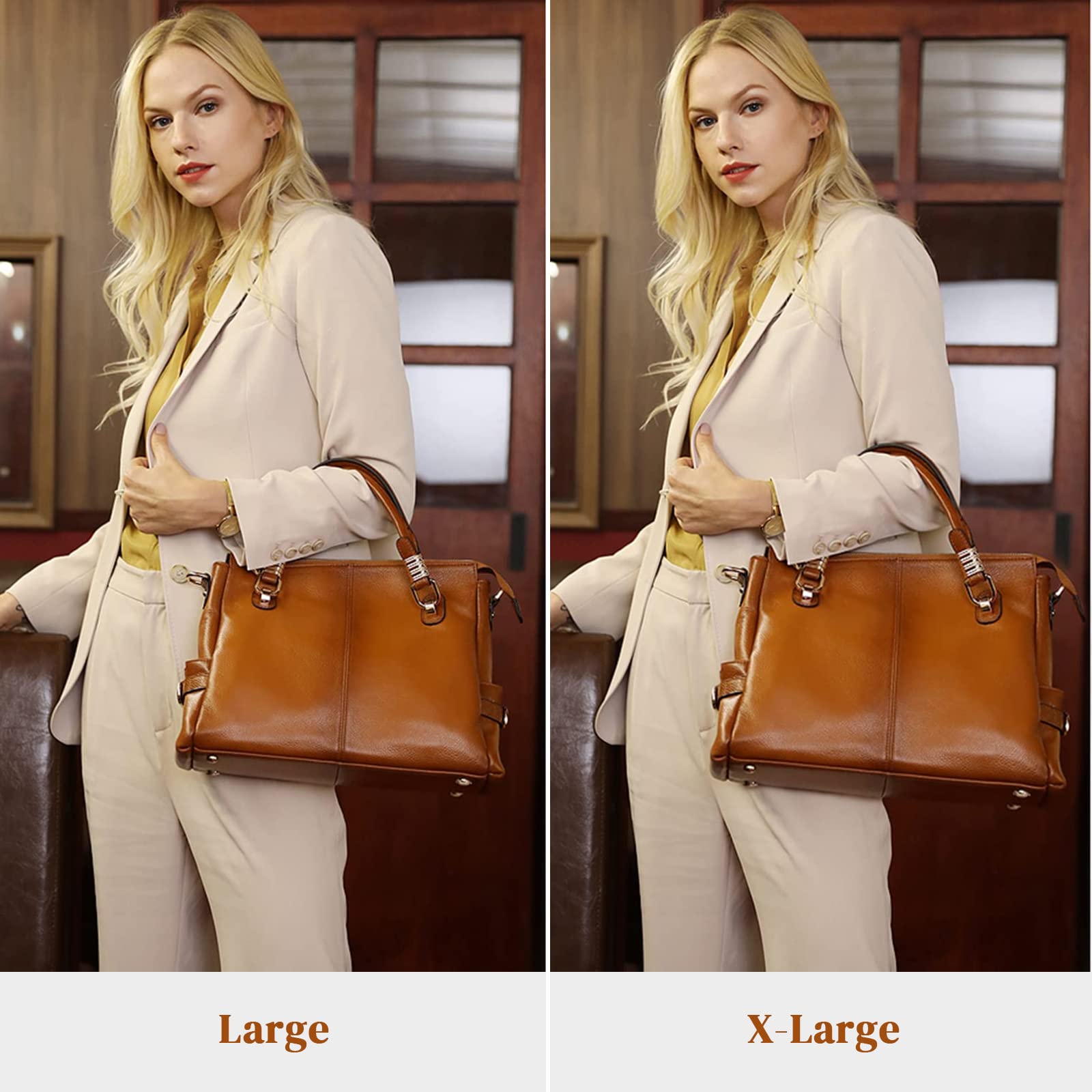 Kattee Women's Vintage Genuine Leather Tote Handbag Purse Crossbody Satchel Bag Soft Leather Shoulder Bag (Brown)
