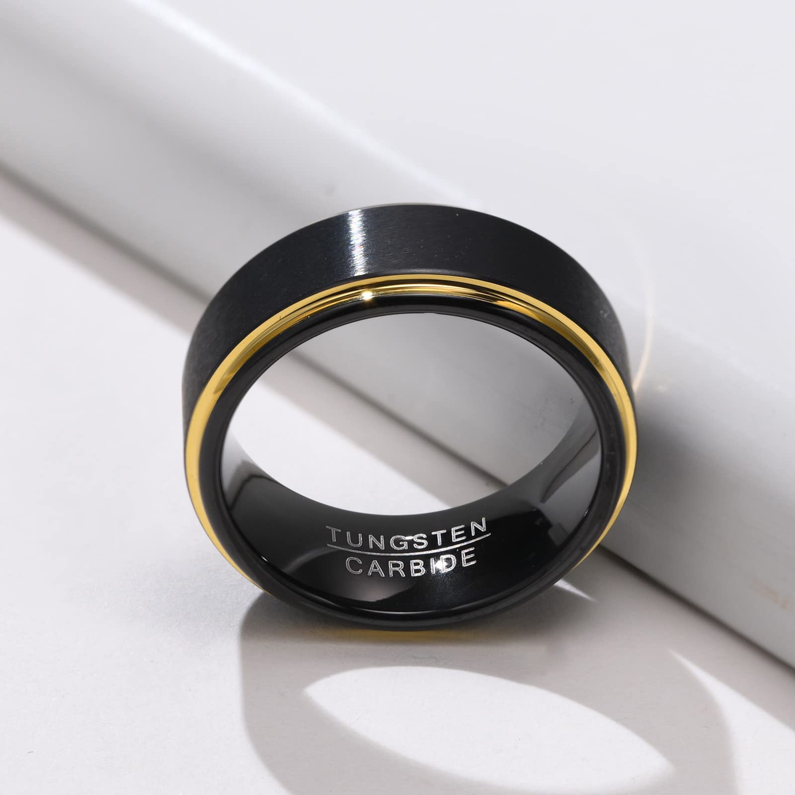 MZZJ Personalized Inside Her Weirdo & His Crazy Couple Matching Ring 2 Tone Brushed Matte Black Tungsten Blue Step Edge Wedding Band Promise Engagement Rings for Him Her