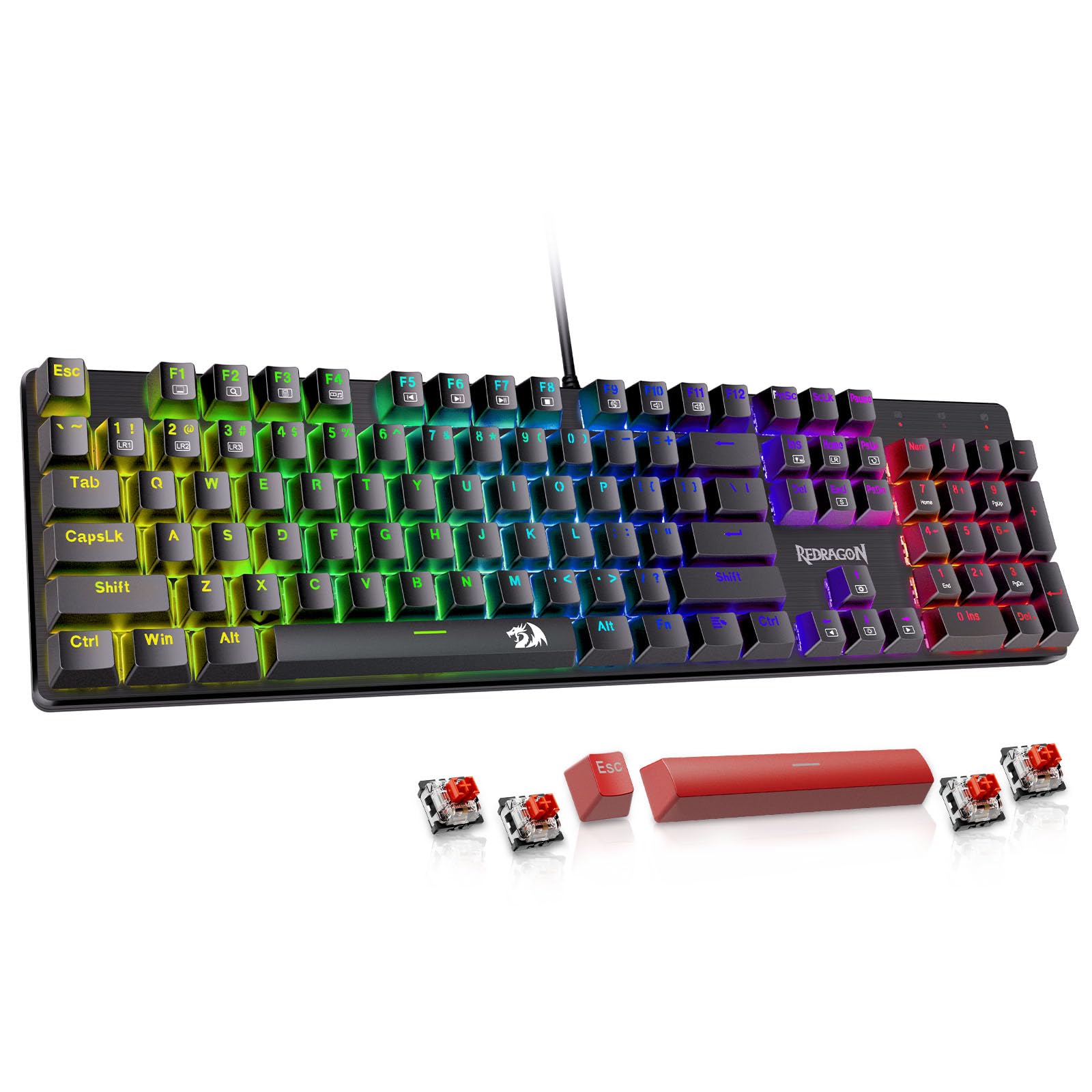 Redragon Gaming Keyboard, Mechanical Gaming Keyboard with Red Switches, Fully Programmable Mechanical Keyboard, Hot Swappable, RGB Backlit, Anti-Ghosting for Windows Mac, 12 Mutiplemedia Keys, K565