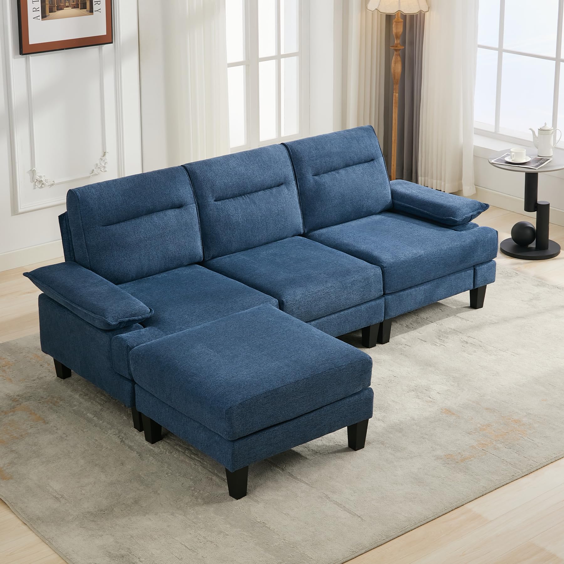 YAMOBO Sectional Sofa Couch, L-Shaped 3 Seat with 1 Movable Ottoman, Small Sectional Couches for Living Room, Apartment, Offices, Blue