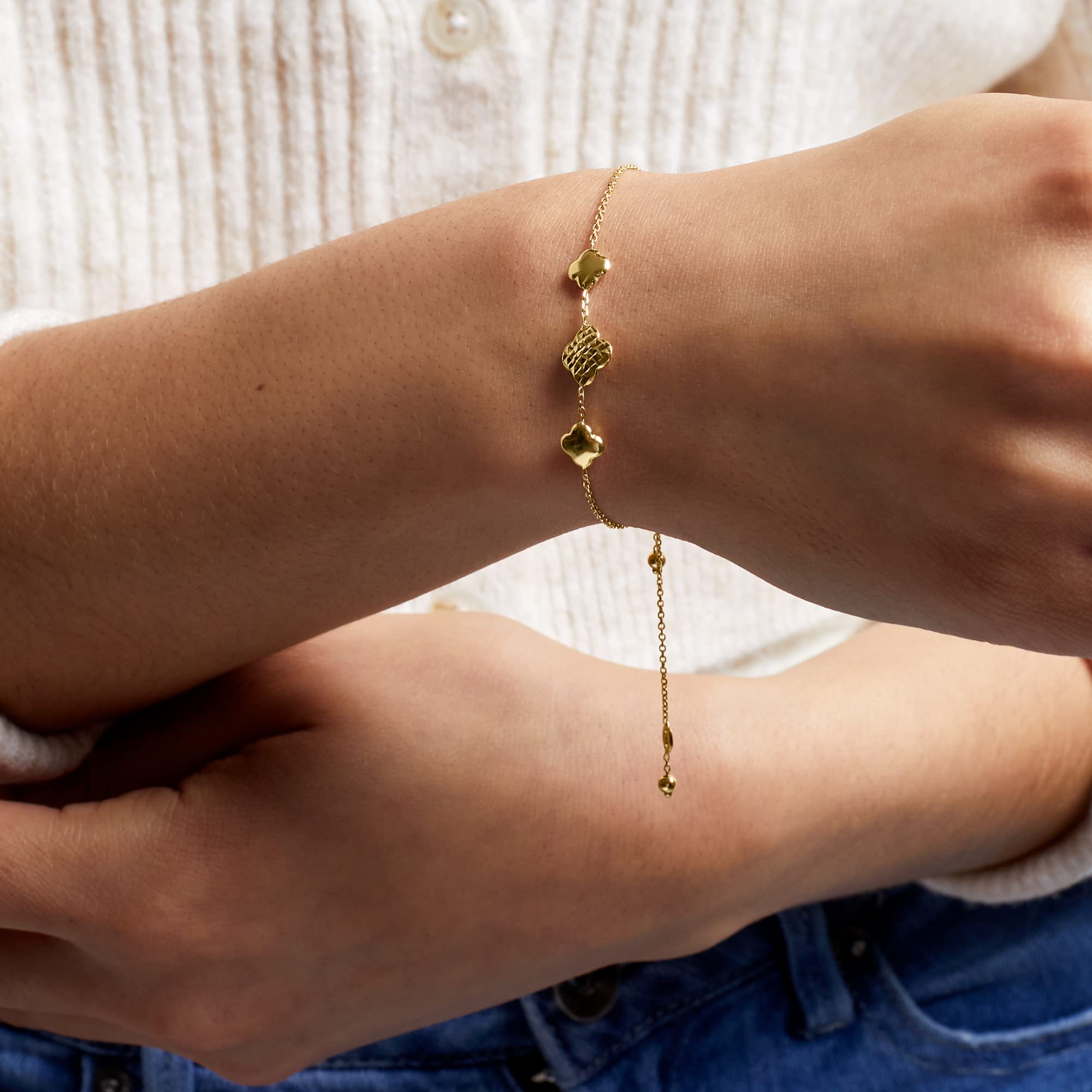 Ross-Simons Italian 14kt Yellow Gold Clover Station Bolo Bracelet