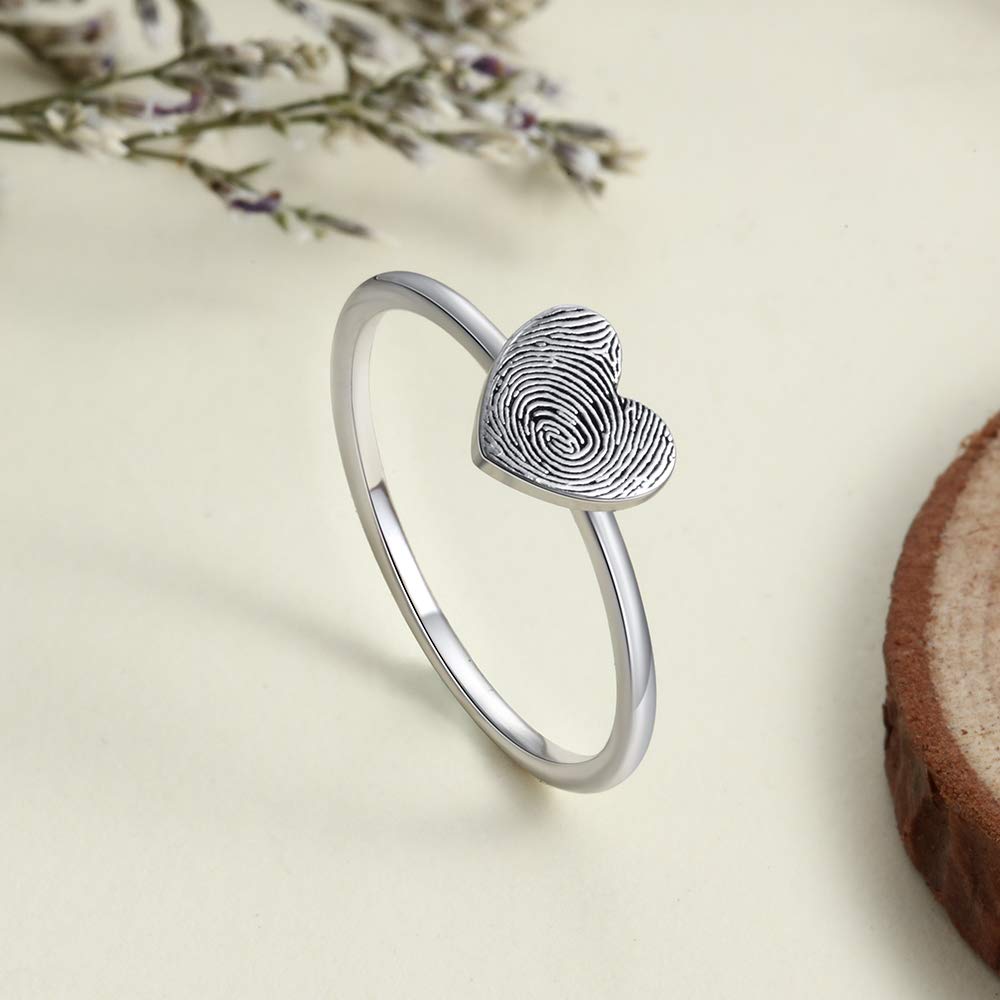 Molywoo Personalized Fingerprint Rings for Women Tiny Dainty Fingerprint Heart Ring Customized Jewelry for Mother Gift (7)
