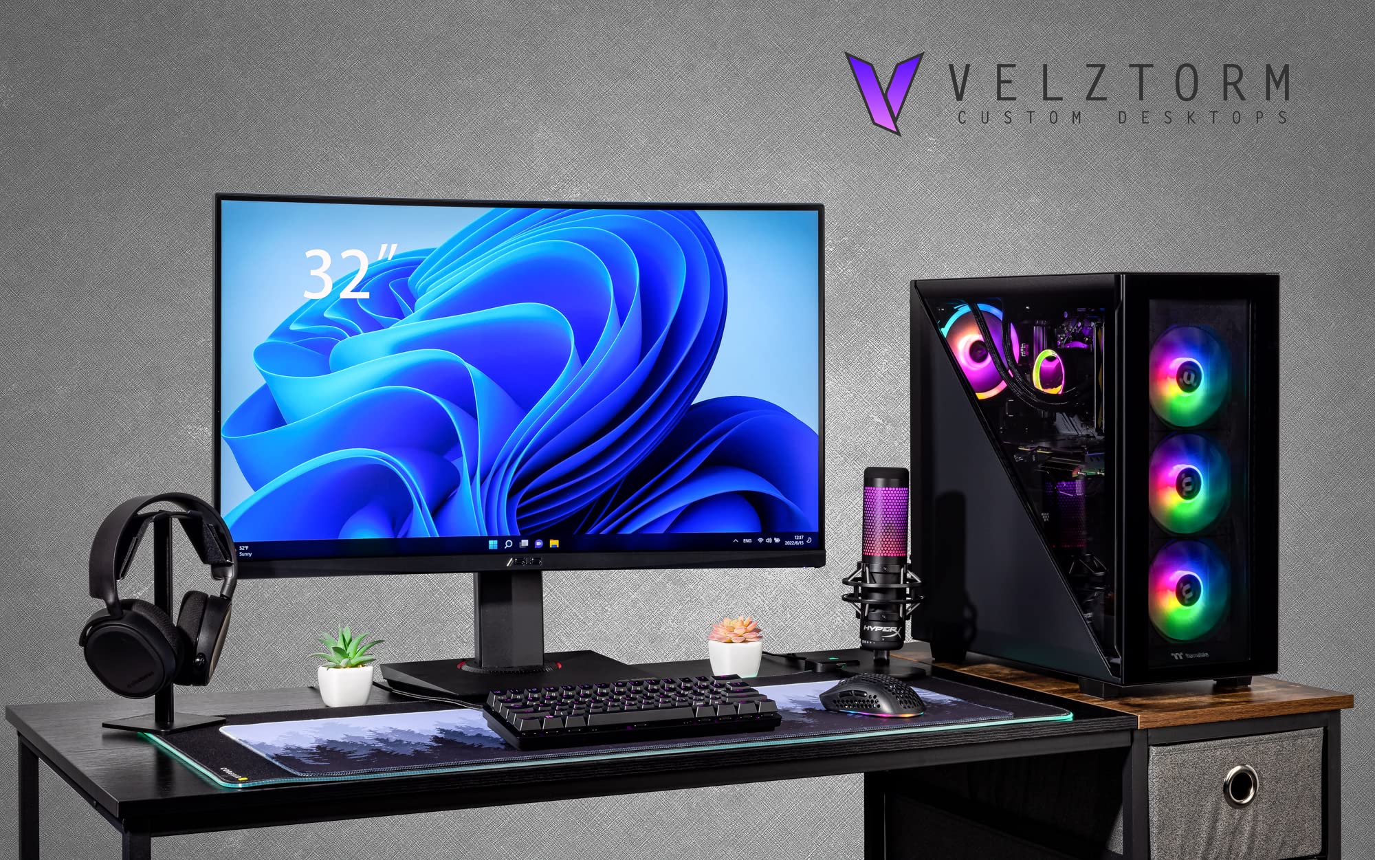 Velztorm Black Gladio Custom Built Gaming PC (AMD Ryzen 9 5900X, 32GB RAM, 1TB SSD+1TB HDD, GeForce RTX 3090, WiFi, 1xUSB 3.2, 4xUSB 3.1, 2xUSB 3.0, Win10H)