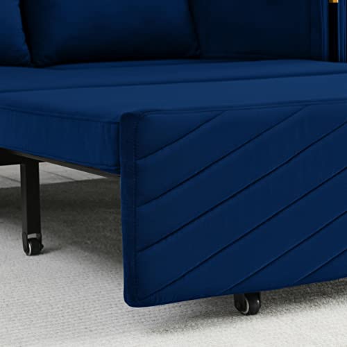 Xozor 54" Modern Convertible Sofa Bed - Adjustable Pull Out Couch Bed Sleeper Sofa,Velvet Loveseat with 2 Pillows and Side Pockets for Living Room, Office Or Bedroom, (Blue)