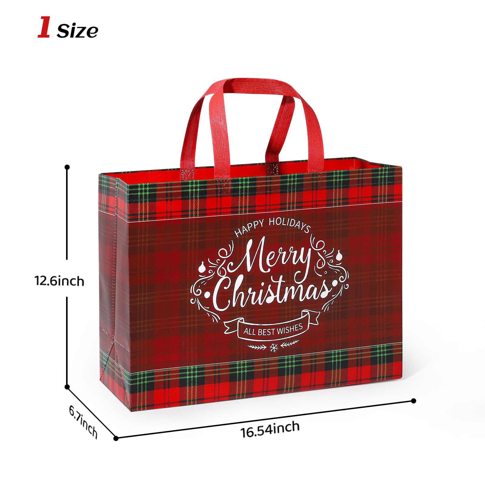 YANGTE Extra Large Christmas Gift Bags 12 Pack Extra Large Gift Bags Jumbo with Handle Reusable Non-Woven XL Xmas Presents Wrapping Holiday Bags Tote Size 16.7 * 6.9 * 12.6in