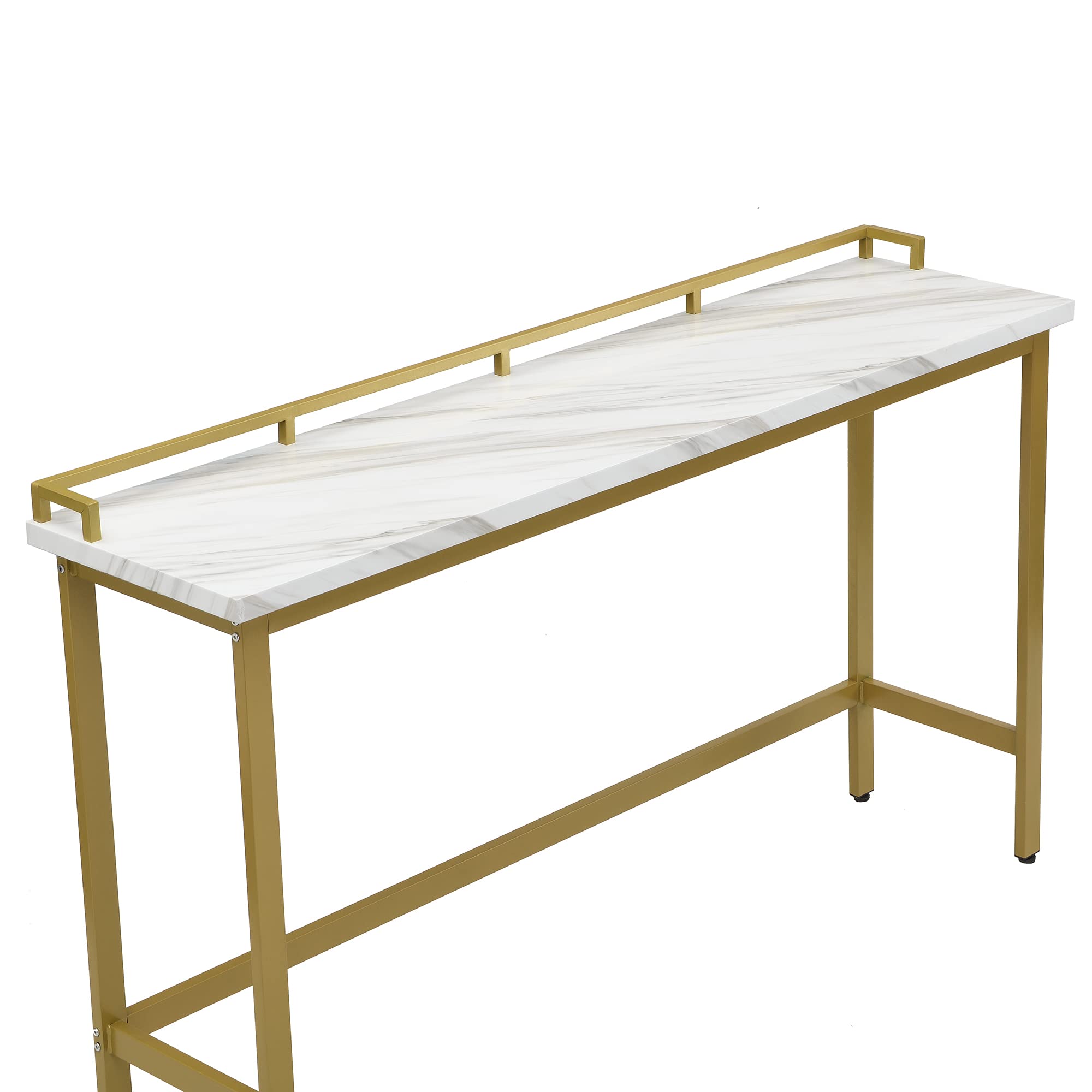 LCH Modern Style 4-Piece Counter Height Extra Long Metal Console Table Bar Kitchen Set with 3 Fabric Stools for Dining Room,Pub and Bistro,Breakfast Nook,Easy to Assemble,Gold+Beige
