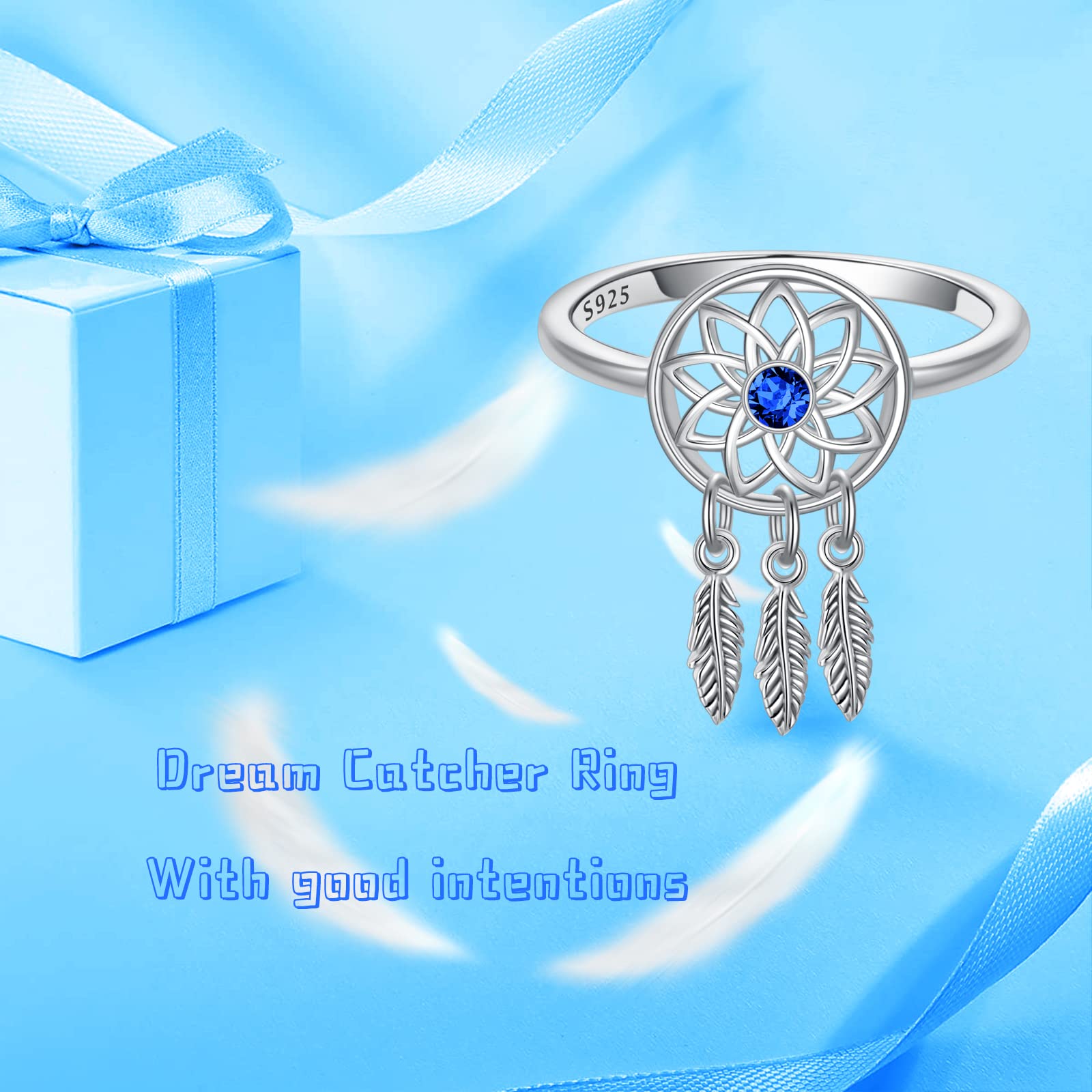 PLATYCO Dream Catcher Ring 925 Sterling Silver Tassel Ring Mother's Day Gift for Women (7)
