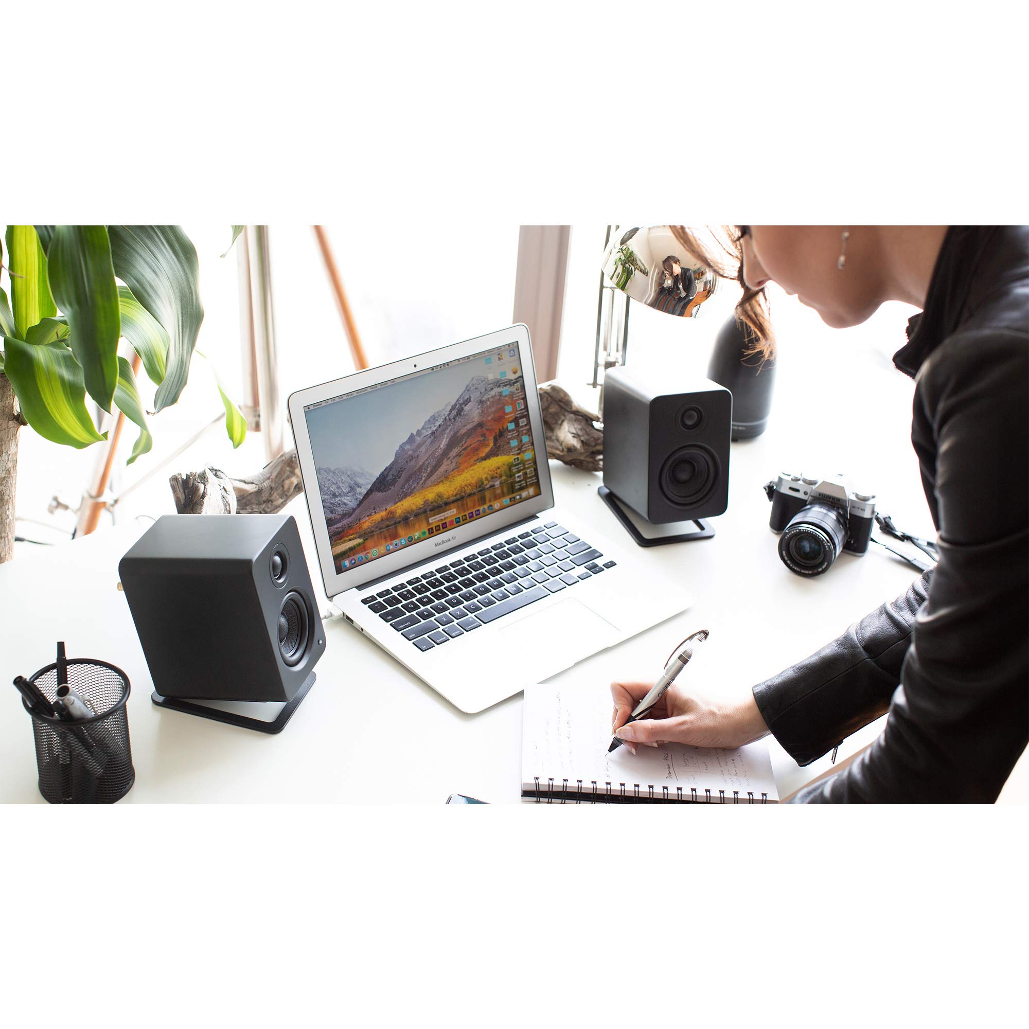 Kanto S2 Tilted Desktop Speaker Stands for Small Speakers & Compact 2β-3β Studio Monitors | Supports 6 lbs | Damping Foam Padding | Pair | Black