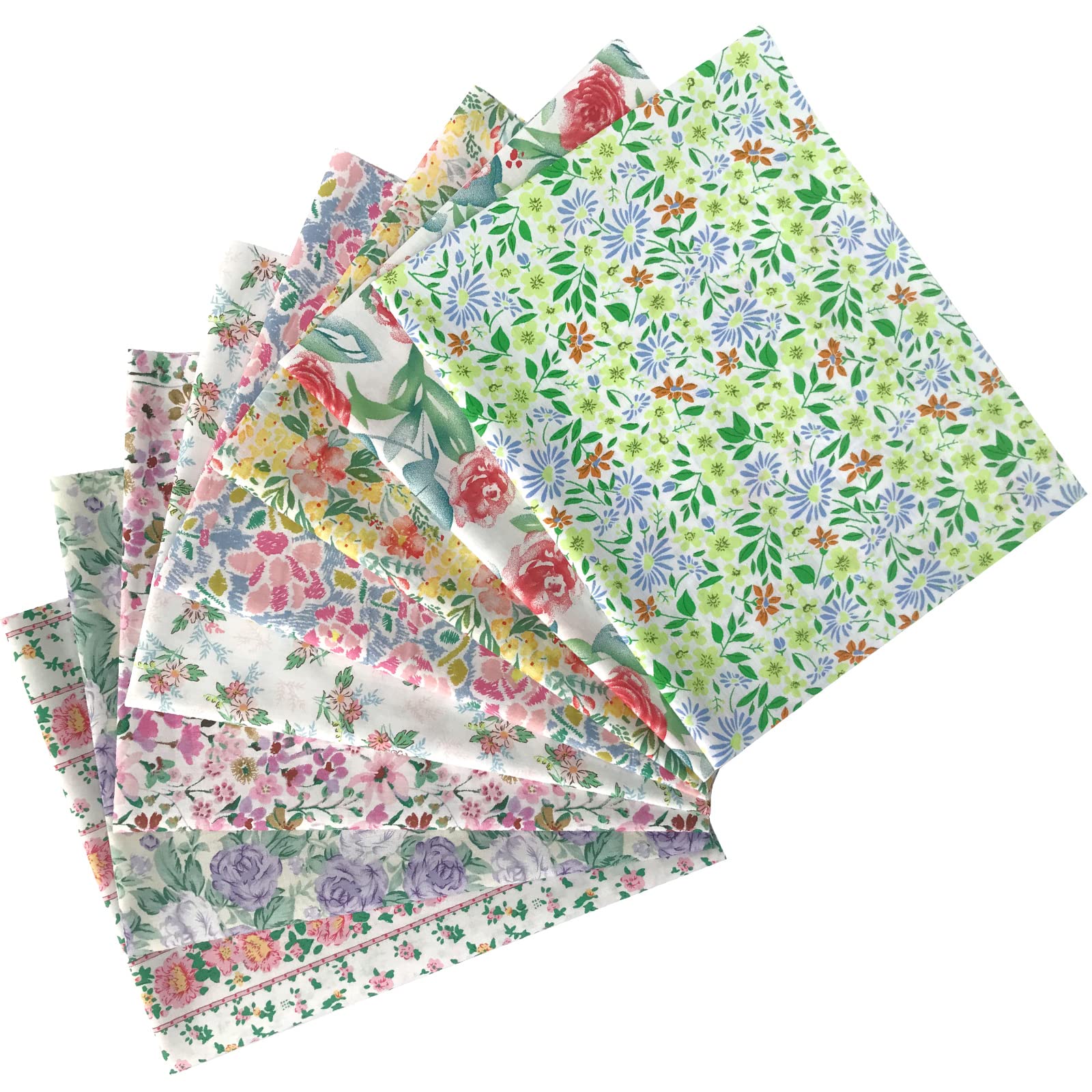levylisa 8 Pieces Cotton Fabric 18"x22" Floral Craft Fabric for Sewing, Bundle Squares Fabric, Fat Quarters Fabric Bundles, DIY Patchwork, Pre-Cut Quilting Fabric