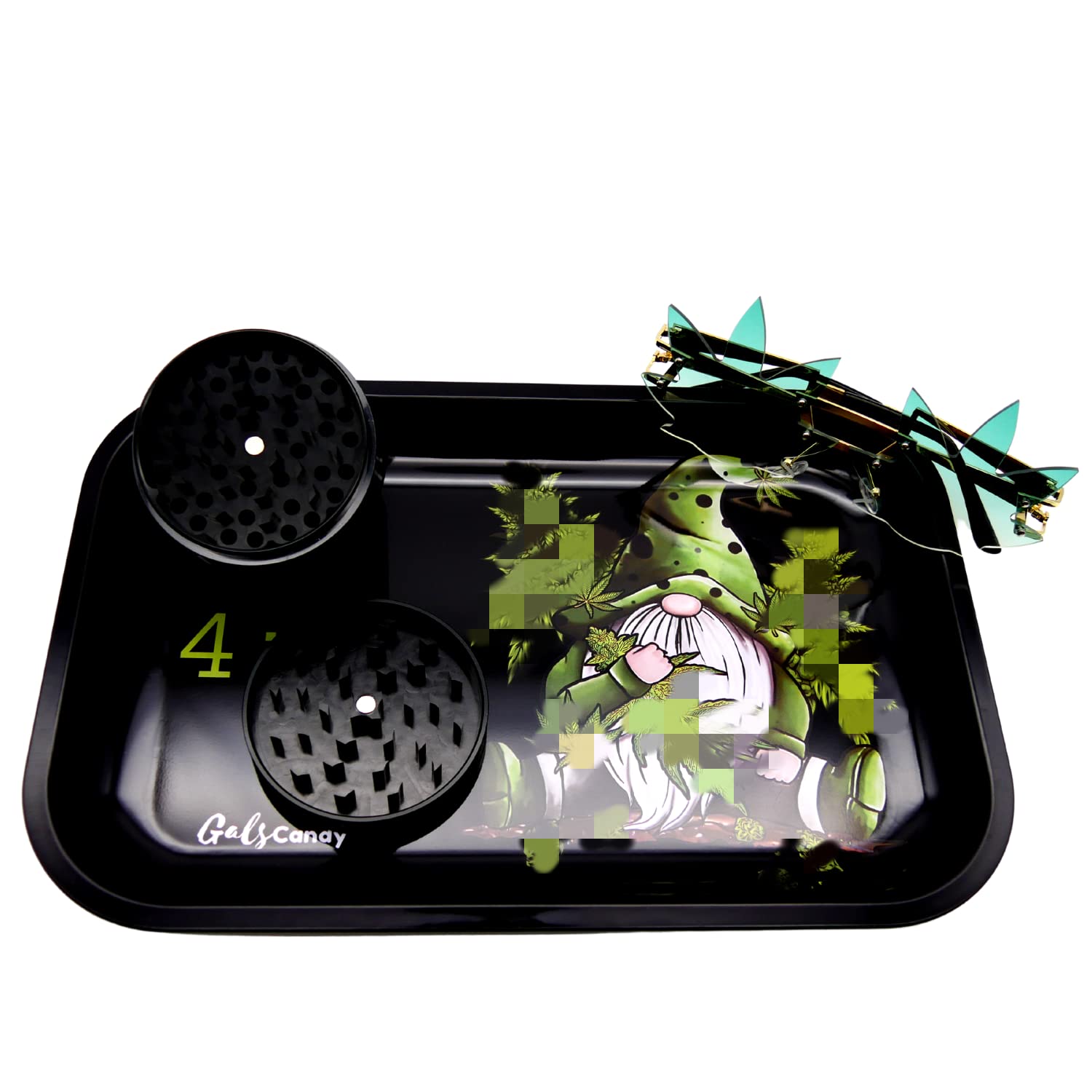 Large Rolling Tray with Harvest Gnome, Metal Rolling Trays Sleek Surface, Ideal Accessories for Travel Storage Gnome Lovers Gifts - 11'' x 7'', Black