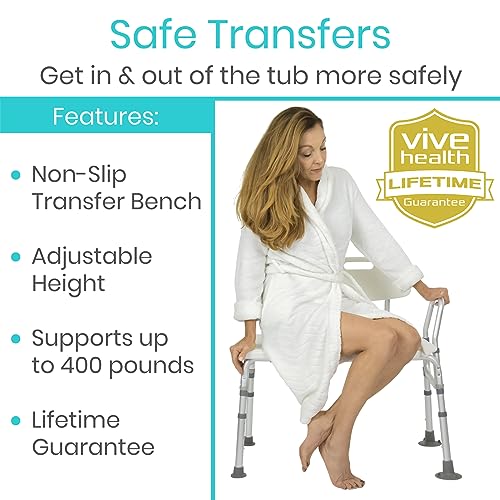 Vive Bariatric Shower Chair - Tub Transfer Bench with Height Adjustable Legs (400 Pound Capacity) - Reversible & Sliding Bath Seat with Backrest, Armrest, Wide Seat - For Seniors, Elderly