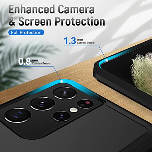YmhxcY Samsung S21 Ultra Case with 2 Pack 3D Curved Screen Protector, [Military-Grade] 360°Finger Ring Holder Shockproof Protective Case -Black