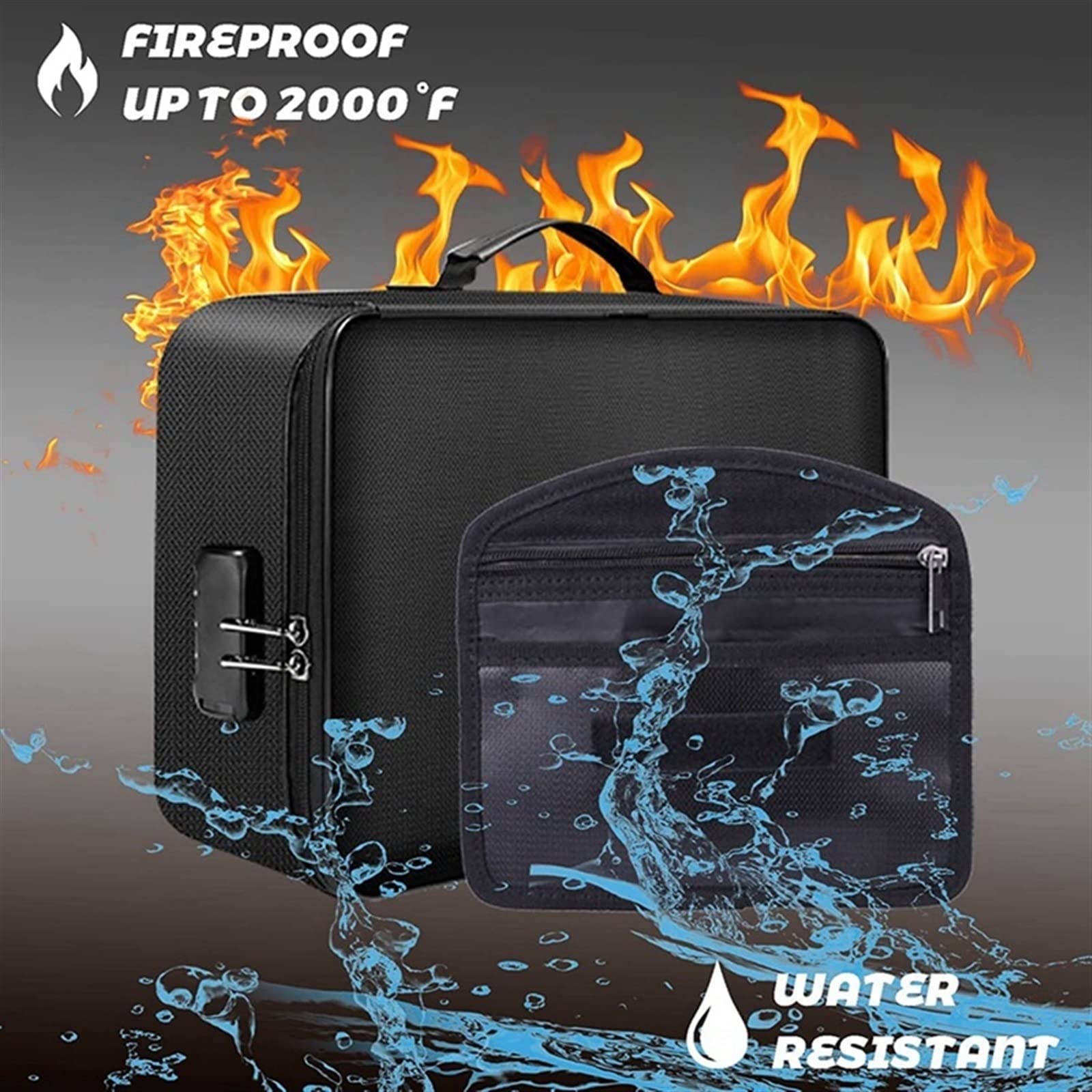 PRVDV Moving Boxes Medium Fireproof File Organizer Bags,Fireproof and Waterproof Document Box with Money Bag, Fireproof Safe Bag with Lock
