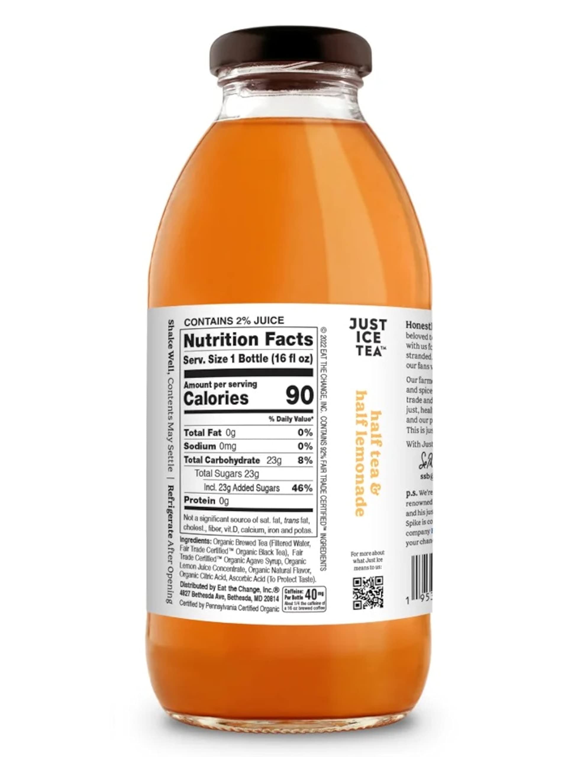 Just Ice Tea Organic Iced Tea, 16 Fl Oz Glass Bottles (Half Tea & Half Lemonade, Pack of 12)
