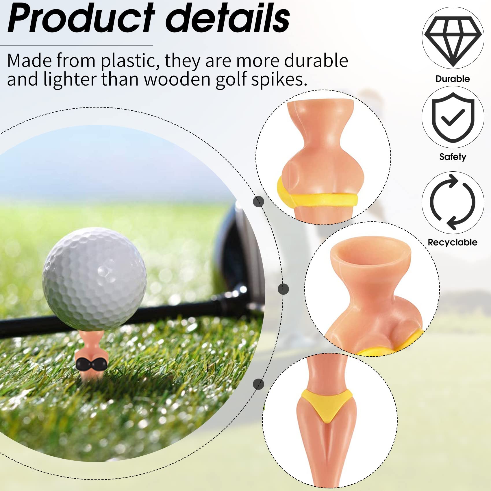 Rovepic 15 Pack Golf Tees 3.15 Inch Women Lady Model Premium Plastic Golf Ball Tees System Reduce Side Spin and Friction More Stable Colorful Golf Tees in Bulk Golf Accessories for Golf Training
