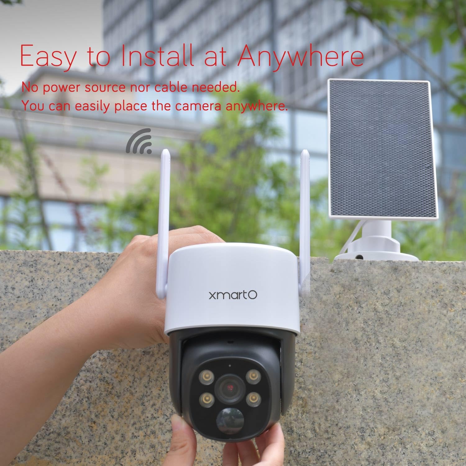 xmartO [Night Color] QHD Solar Powered Wire-Free Home Security Camera System Wireless Outdoor Pan/Tilt/Zoom (Eternal Solar Power, Thermal Motion Detection, Spot Lights and Siren, SD,NVR & Cloud Storag