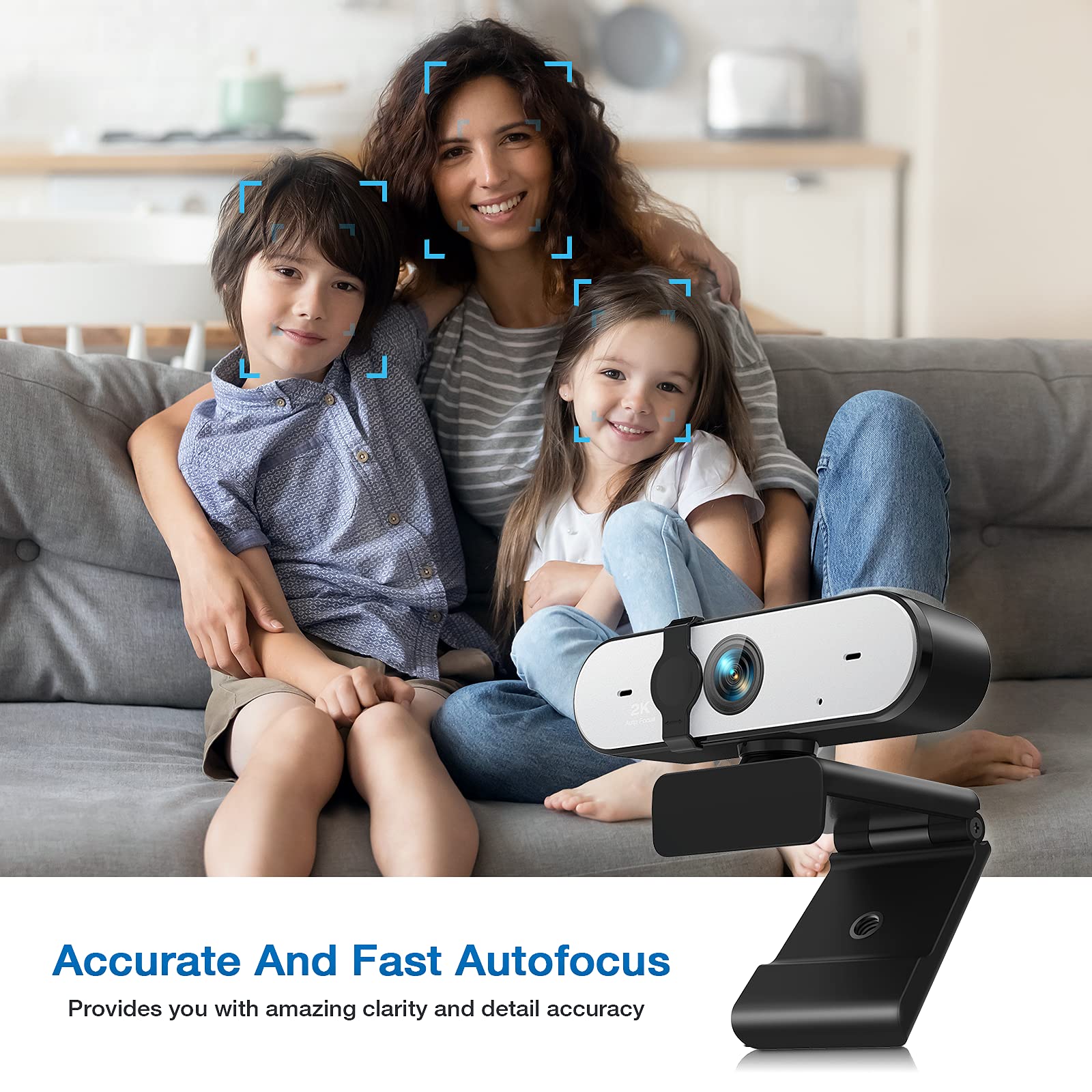 Webcam, 2K Full HD Webcams, Dual Microphone & Cover, Autofocus, HD USB Computer Web Camera, for YouTube/OBS/Facebook/Gaming/Zoom/Skype/FaceTime/Teams/Twitch/Etc