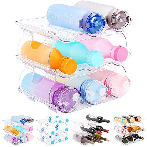 MEHUKOJ Stackable Water Bottle Organizer for Cabinet Kitchen Pantry Organization and Storage Cabinet Organizer - Plastic Wine Racks Fridge Organizer Cup Bottle Holder (3 Pack, 9 Bottles)