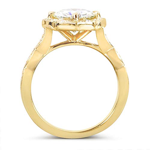Kobelli Art Deco Floral Moissanite Engagement Ring 1 3/4 Carat (ctw) in 14k Yellow Gold, Size 8, Yellow Gold