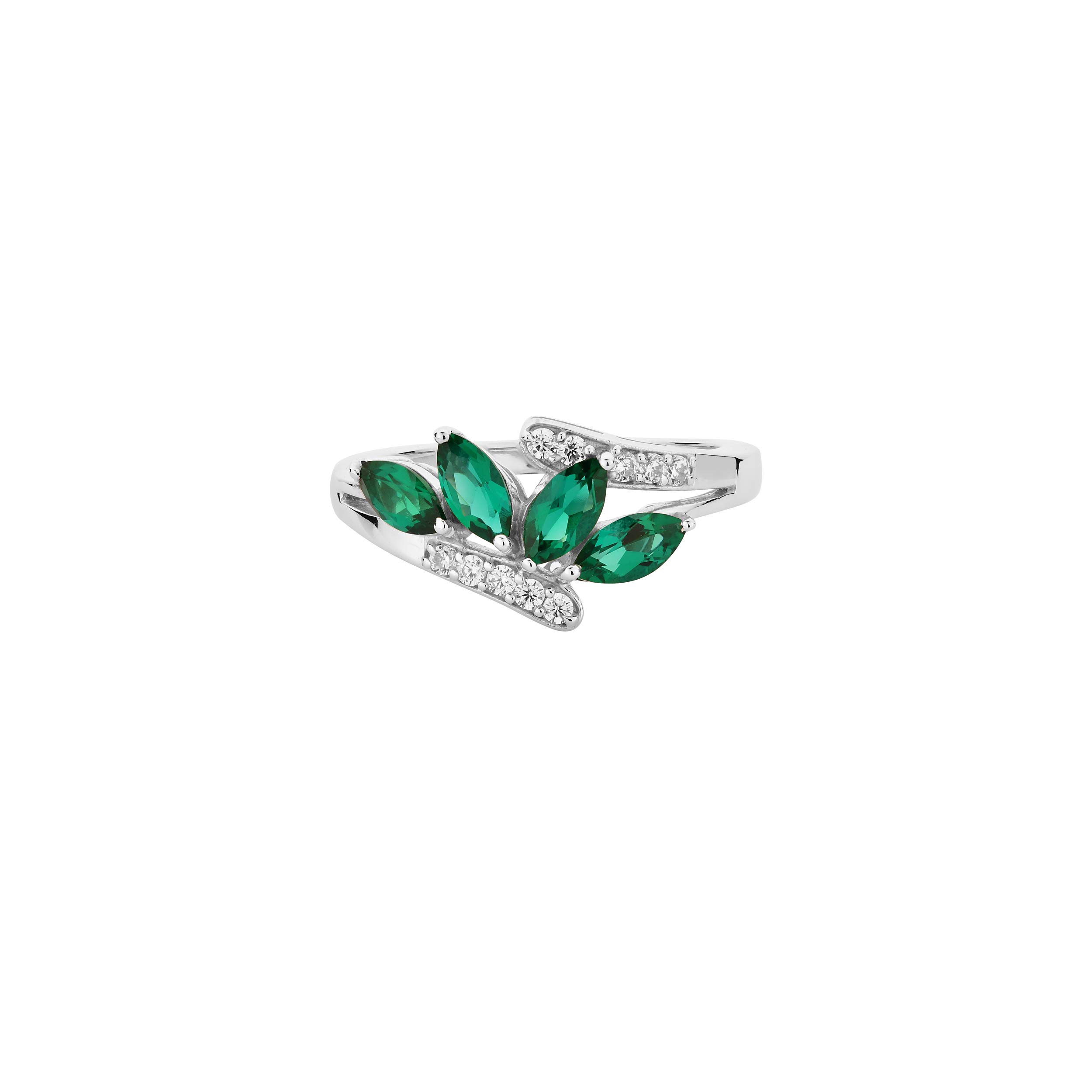 La Soula 925 Sterling Silver Created Emerald Ring | (Available in Ring Size (US) 5 to 10) | (SIZE : 6)