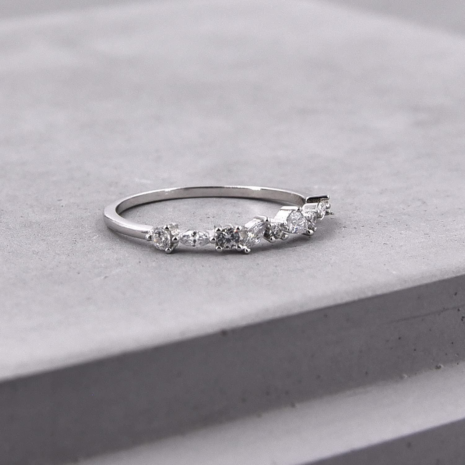 Marquise Round Wedding Band Vintage Stacking Eternity Ring | Sterling Silver Marquise Cut Wedding Band | Engagement Half Eternity Ring | CZ Promise Ring Size 7