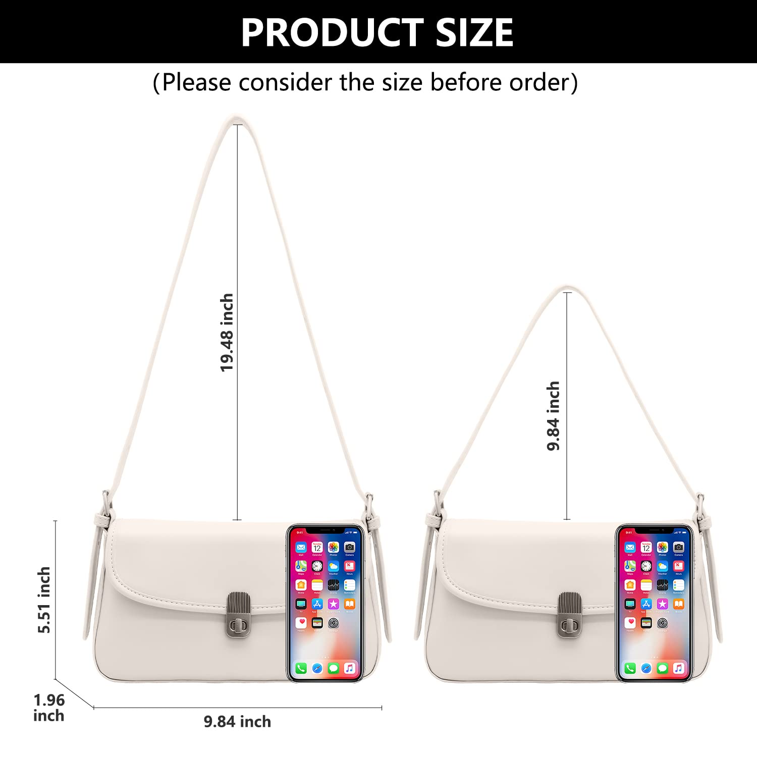 PS PETITE SIMONE White Purses for Women Leather Small White Shoulder Bag Y2K Mini Purse Brianna Crossbody Handbags