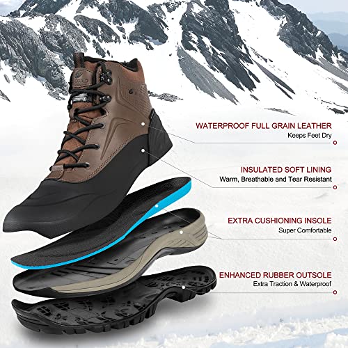R CORD Snow Boots for Men Mens Snow Boots Mid Calf Winter Boots Lace Up Outdoor Duck Boots Snow Boots for Men Brown Size 11