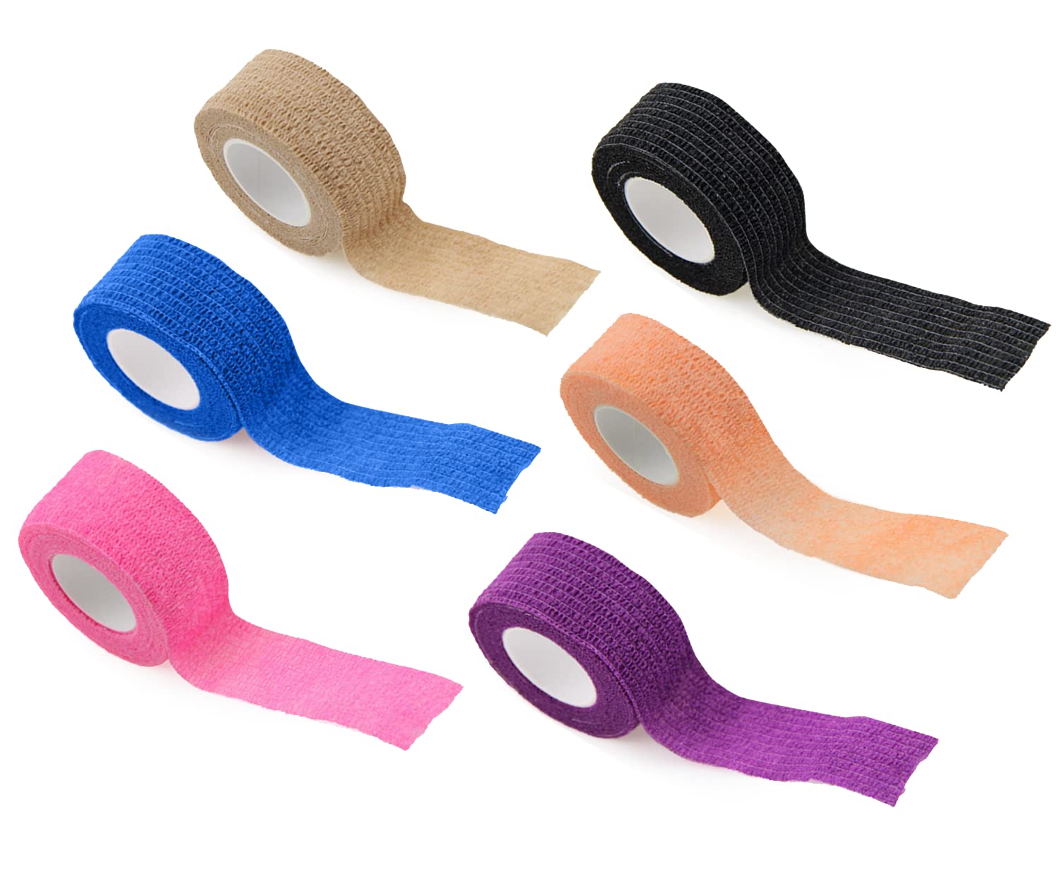 QQJ 6Pack 1in x 5 Yards Self Adhesive Bandage Wrap, Elastic Self Breathable Self Adherent Wrap for Pets, Athletic Cohesive Bandage for First Aid, Sports Injury & Protection (multicolor-6pcs)