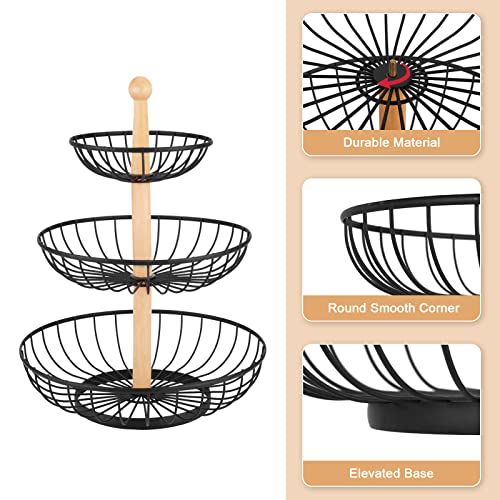 NEW POPU Fruit Basket Stand, 3 Tiered Round Fruit Bowl Vegetables Storage for Kitchen Countertop, Detachable Fruit Holder Baskets for Produce Snacks