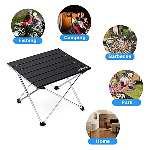 Ledeak Portable Camping Table, Small Ultralight Folding Table with Aluminum Table Top and Carry Bag, Easy to Carry, Perfect for Outdoor, Picnic, BBQ, Cooking, Festival, Beach, Home Use