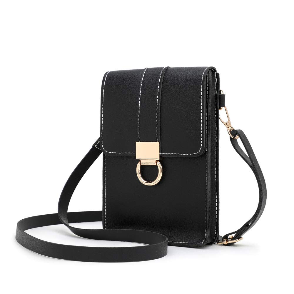 SharPlus Women Small Leather Phone Purse Handbag, Cute Minimalist Crossbody Shoulder Bag Pouch (WholeBlack)