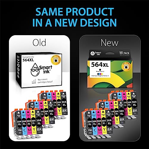 Smart Ink Compatible Ink Cartridge Replacement for HP 564 XL 564XL High Yield 15 Combo Pack (3 Black, 3PBK & 3 C/M/Y) for Photosmart 6525 6520 7520 5520 7510 5510 7525 DeskJet 3520 3522 OfficeJet 4620